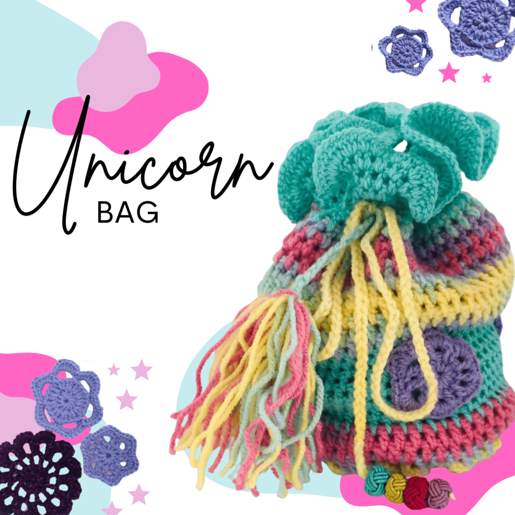 Unicorn Drawstring flower bag crochet pattern, Fantasy lover gift ...